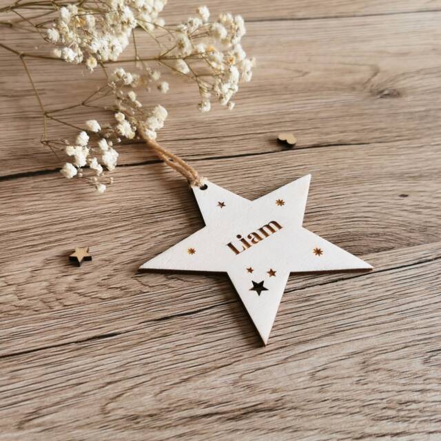 Personalized Wooden Christmas Star Tree Decoration - Various Colors by ...