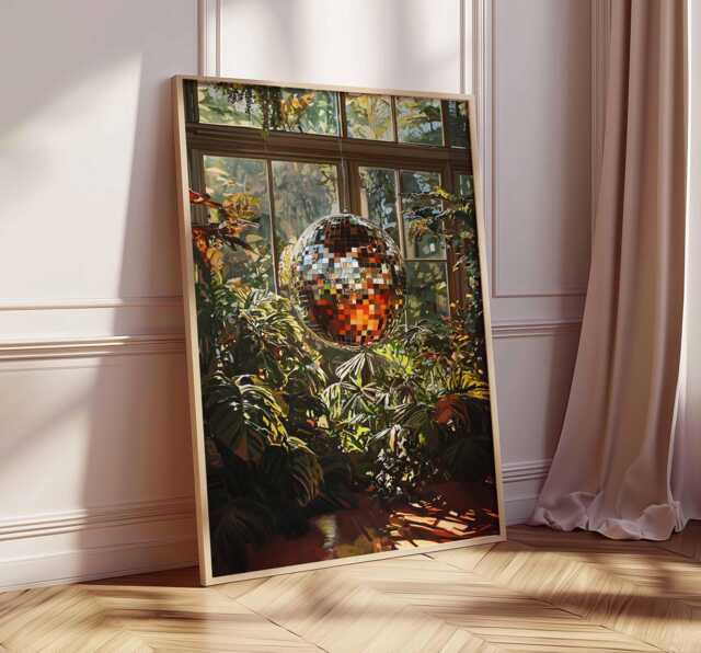 1970's Interior Disco Ball Greenhouse Art Print, Tropical Decor, 70S ...