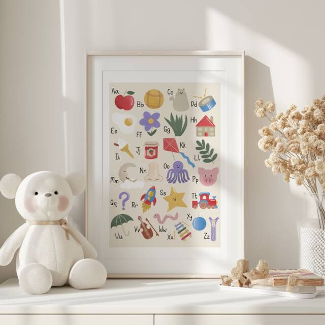 Alphabet Print - Animals & Objects Nursery Playroom Kids Room Artwork ...