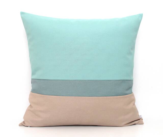 Aqua, Blue Grey & Stone Colorblock Pillow Cover - All Sizes Modern ...