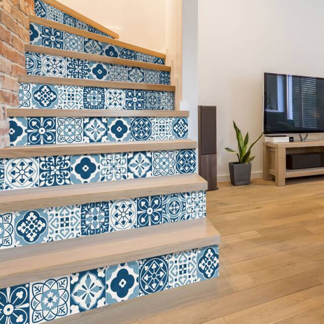 Blue Moroccan Stair Riser Stickers - Pack Of 6 Removable Tile Decals ...