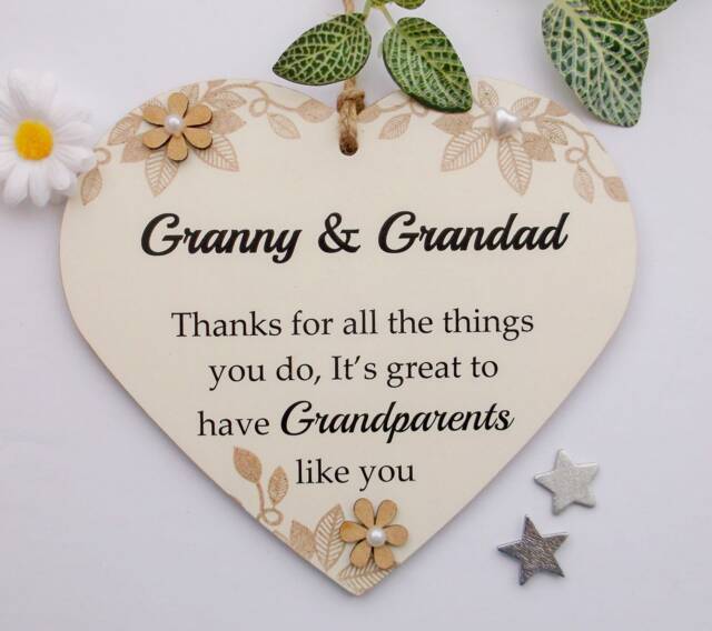 Granny & Grandad Thank You Wooden Gift Heart 17cm X 15cm. Perfect For ...