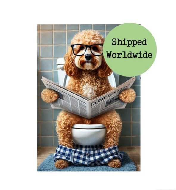 Cavapoo Sitting On Toilet Reading Newspaper Print Cavoodle Loo - Funny ...