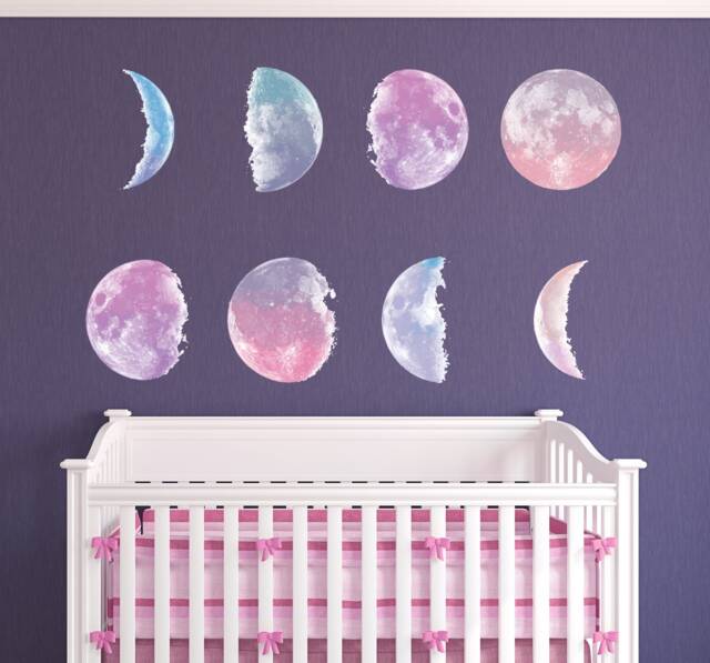 Moon Cycle Phases Wall Decal - Crescent Full Waxing Gibbous New Hipster ...