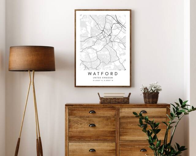 Watford Map Print Minimalist Home Decor Wall Art by Etsy | ufurnish.com