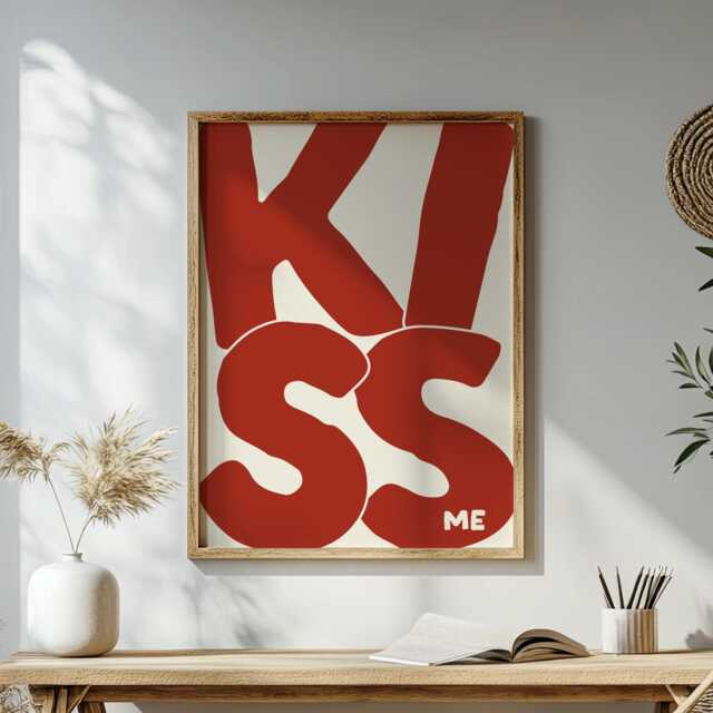 Kiss Me Print - Typography Poster Retro Hallway Wall Art Aesthetic ...