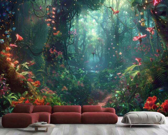 Magical Enchanted Forest Glowing Flowers Gift, Art Print Photomural ...