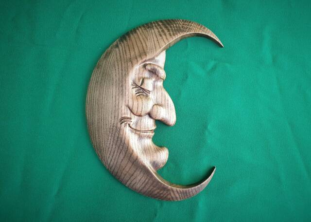 Half Moon Face Wall Decor, Crescent Hanging, Wood Wall Art, Wooden ...