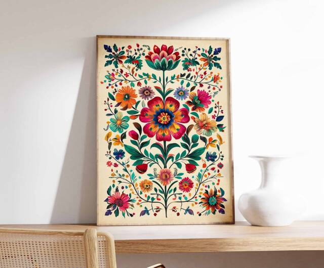 Vintage Mexican Poster, Prints, Decor, Traditional Latin Floral Print ...