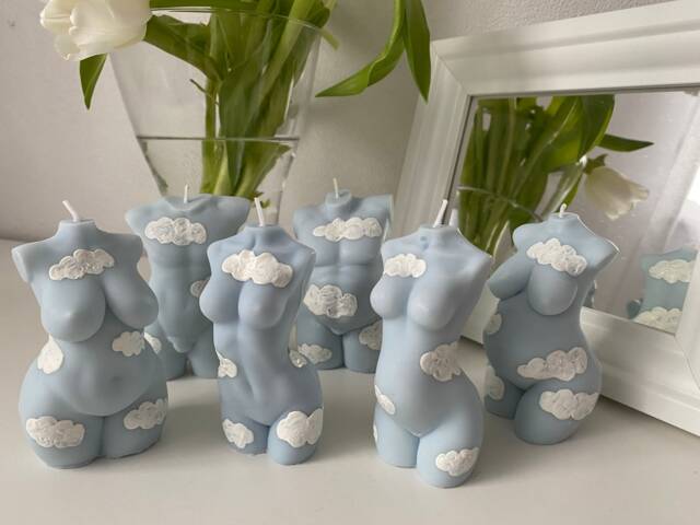 Clouds Body Candle - Woman Torso Skinny, Curvy, Male Hand-Painted ...