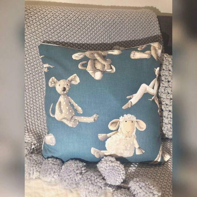 Animal Cushion With A Blue Teddy Bears Picnic Design For Baby Nursery ...