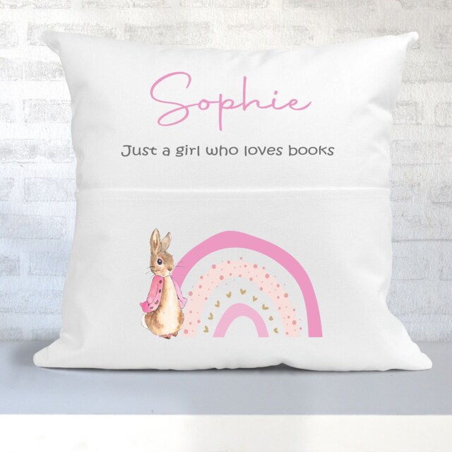Flopsy Bunny Reading Book Cushion Cover - Personalised Pocket For ...