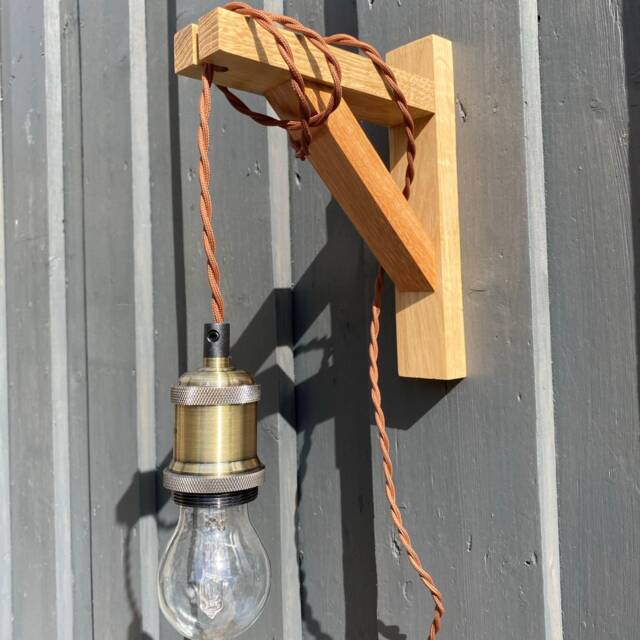 Solid Oak & Yellow Balau Gallows Pendant Wall Light Bracket - Handmade ...