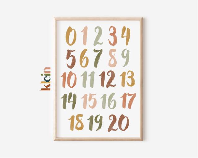 Numbers Print 0-20, Earthy Colours Numbers, Nursery Wall Decor ...