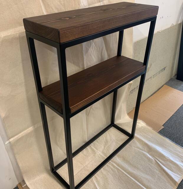 Dark Oak Double Shelf Console Table Handmade Black Steel Frame. 2 Tier ...