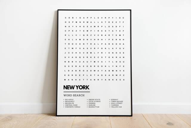 New York City Print Wordsearch Art Poster A4 A3 - Empire State, Fifth ...