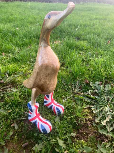 Union Jack Booted Duck 35cm Hand Carved Bamboo London UK Footballer ...