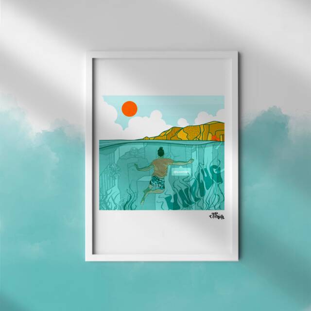 Unplug - Giclee Art Print Male Wild Swimmer Cold Water Illustration ...