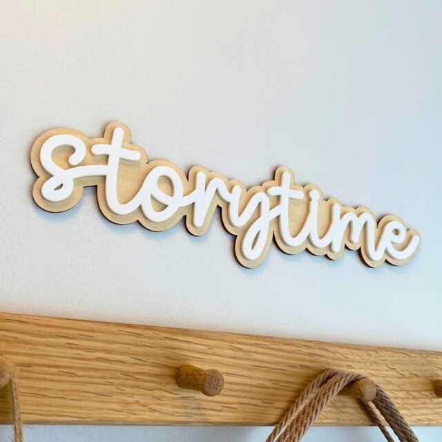 storytime Wooden Wall Sign - Kids Reading Corner Nursery Decor - Laser ...