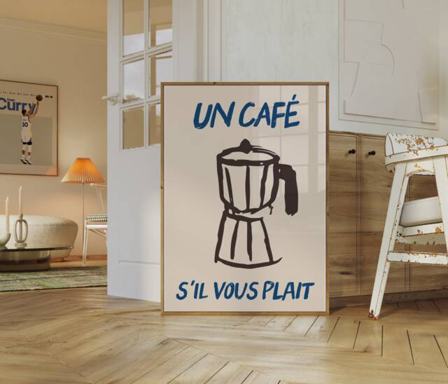 Un Cafe S'il Vous Plait Poster Print, Aesthetic Kitchen Wall Art ...
