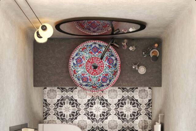 Bathroom Vanity Vessel Sink, Handmade Ceramic Oriental Washbasin ...