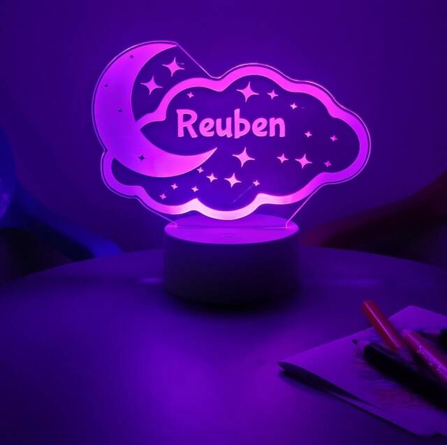 Personalised Moon & Stars Led Night Light Remote Controlled Color ...