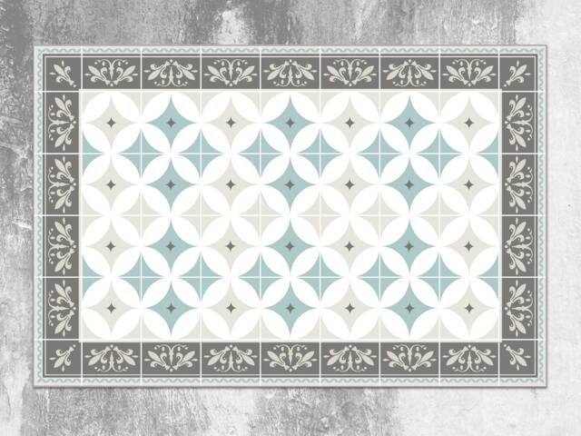 Regular Mint Beige Floral Vinyl Mat, Bronze Rug, Blue Linoleum Tile ...
