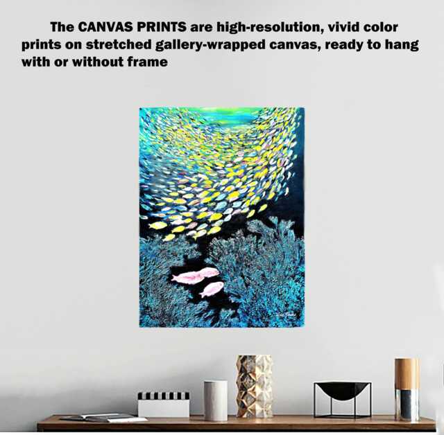 Fish Swimming Painting, Red Snappers, Bait Ball, School Of Fish ...