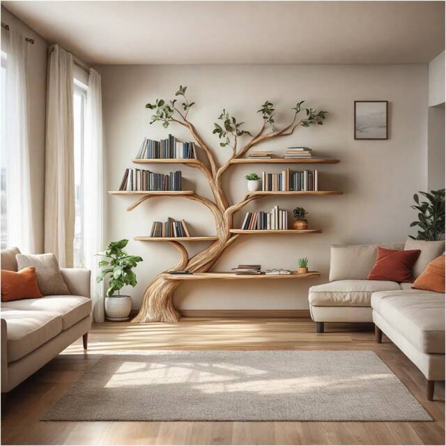 Tree Branch Bookshelf Wall Mount Bookcase Handmade Furniture For Home ...
