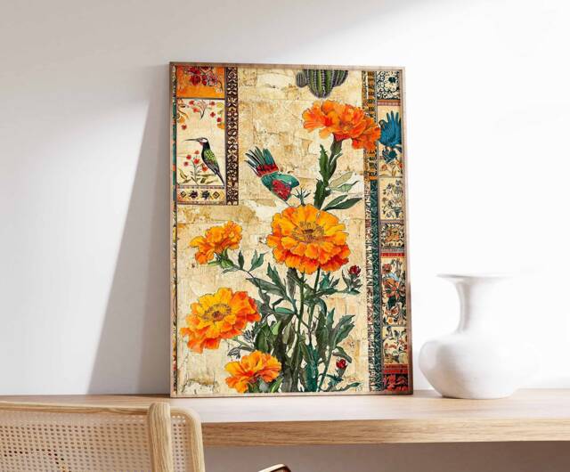 Vintage Mexican Poster, Prints, Decor, Traditional Latin Floral Print ...