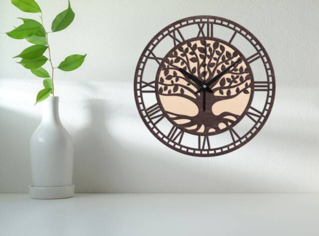 Tree Of Life Wall Clock, Tree Decor, Tree Wood Clock, Roman Numeral ...