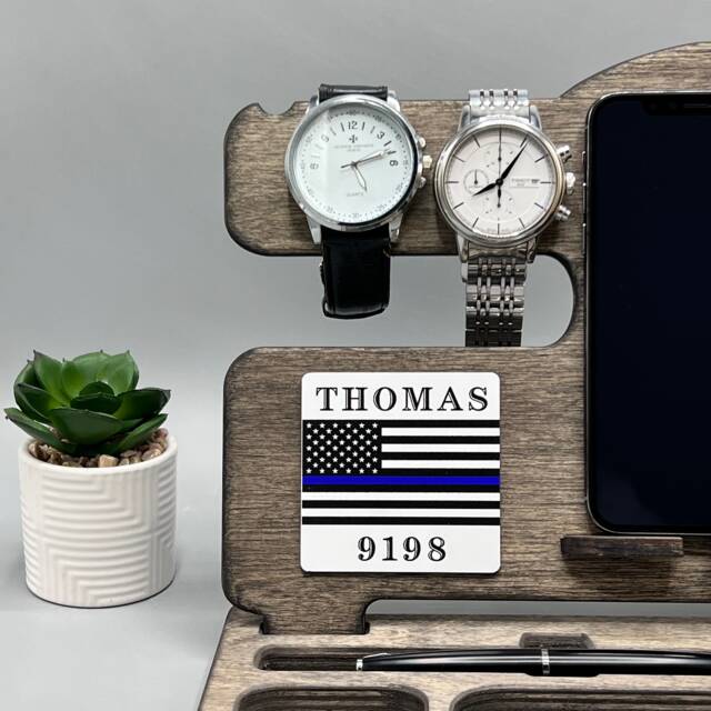 Personalized Police Officer Gift Engraved Wood Phone Docking Station by ...