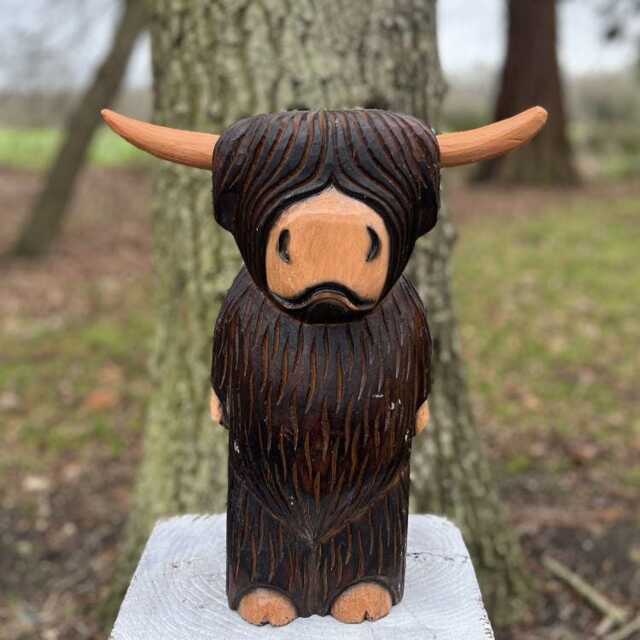 New Hand Carved Wooden Highland Cow Sculpture. Ornament. Statue. Cows ...