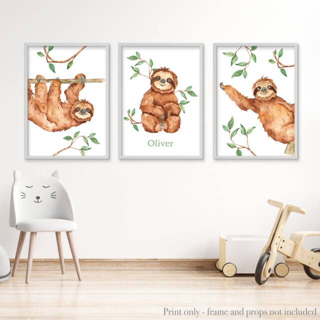 Sloth Prints For Boys Or Girls Bedroom Nursery Wall Decor, Set Of 3 ...
