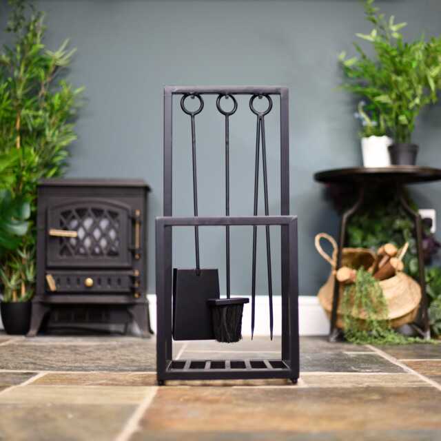 Black Steel Fireside Log Holder With Tools/ Metal Industrial Style ...