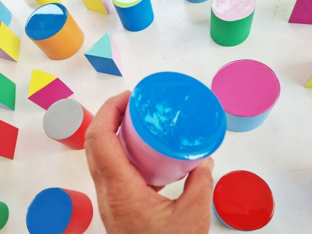 Packs Of Hand Painted Colored Wooden Triangles & Cylinders. 3D Wall Art ...