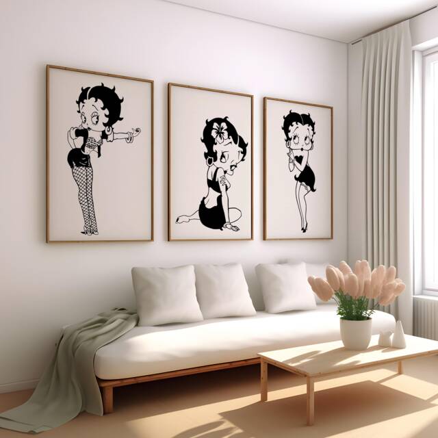 Betty Boop Set Of 3 Canvas/Art Prints Framed Wall Art, Home Decor, Dorm ...