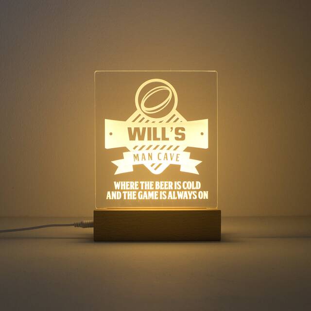 Personalised Light Up Rugby Man Cave Led Sign. Custom Engraved Small ...