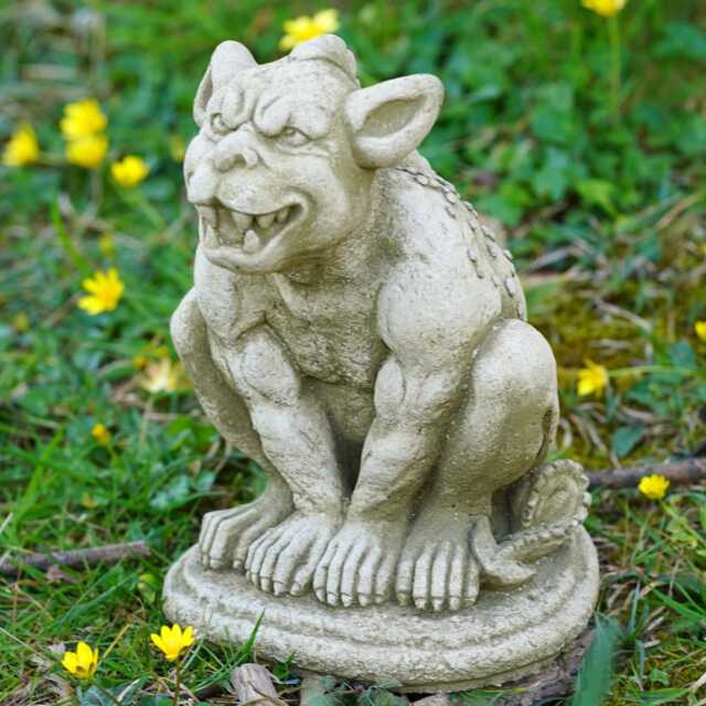 Grinning Gargoyle Stone Statue - Outdoor Gremlin Garden Ornament Sprite ...