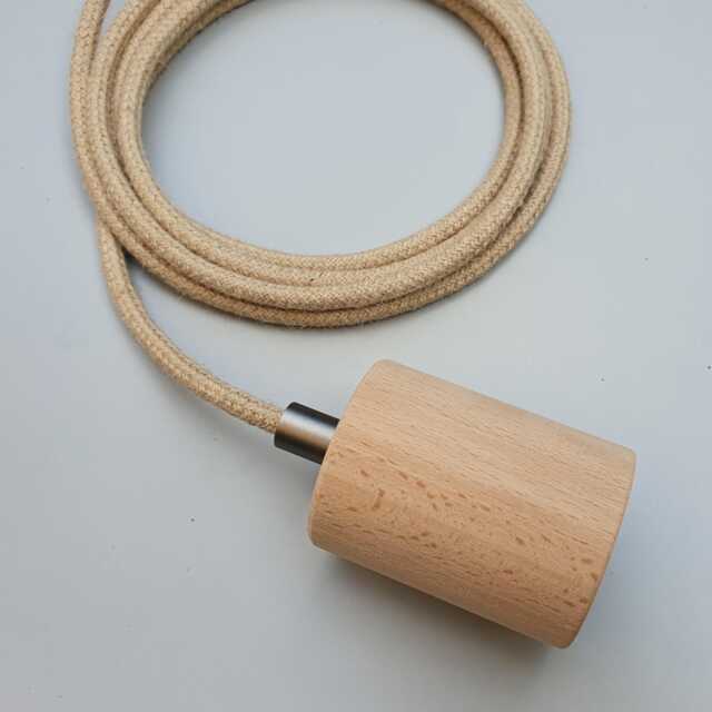 Wooden Plug in Pendant Light - Fabric Cable, Lamp Holder & E27 Edison ...