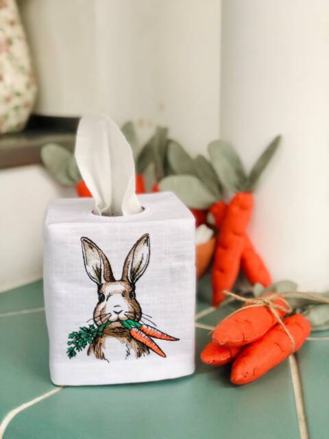 Embroidered Linen Tissue Box Cover Mr. Easter Bunny Design by Etsy ...