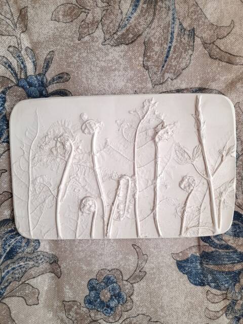 Fern Botanical Bas-Relief Wildflowers Plaster Cast Rustic Flower Tile ...