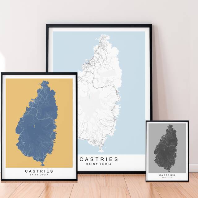 Castries Map Print Saint Lucia Island Minimalist City Area Poster Wall ...