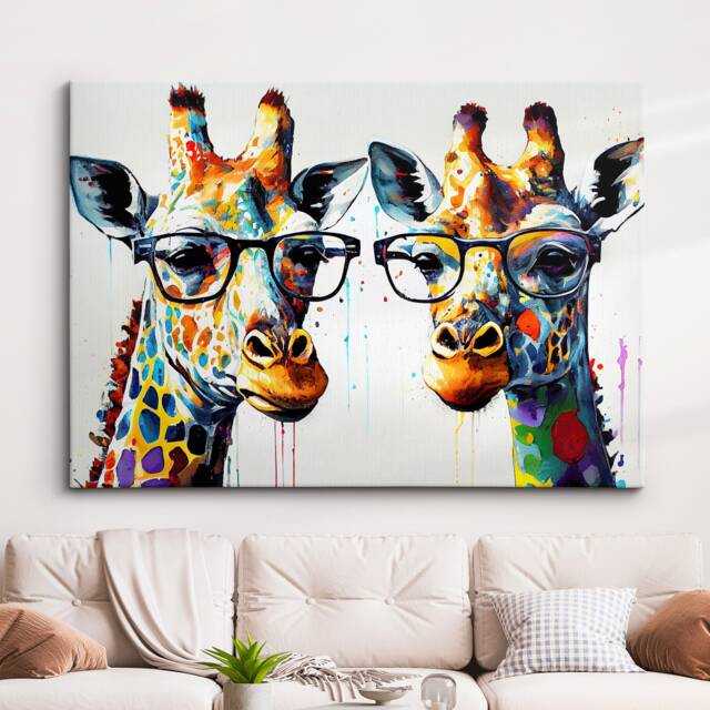 Colorful Giraffes With Glasses Abstract Oil Painting Style Wall Art ...