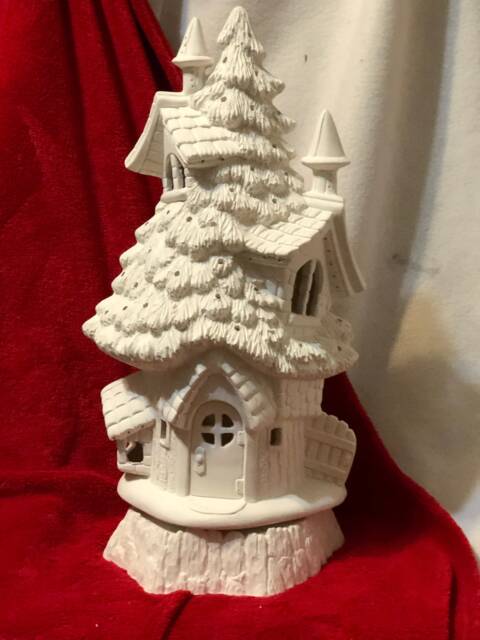 Diy Ceramic Biaque Spruce Lodge & Base - Handcrafted Ornamented Xmas ...