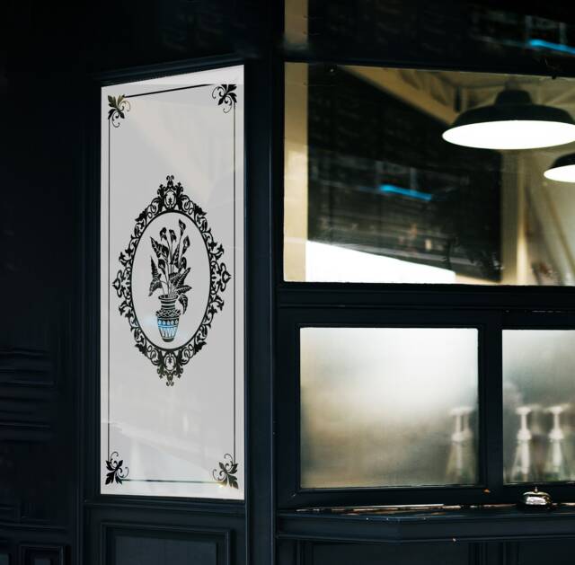Victorian Vase Frosted Window Sticker - Etched Vinyl Ornamental Frame ...