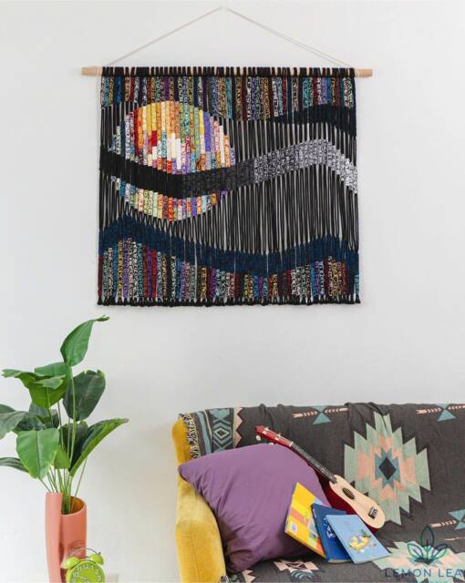 Macrame Painting Of Colorful Moon Art in The Night Sky, Handmade Wall ...