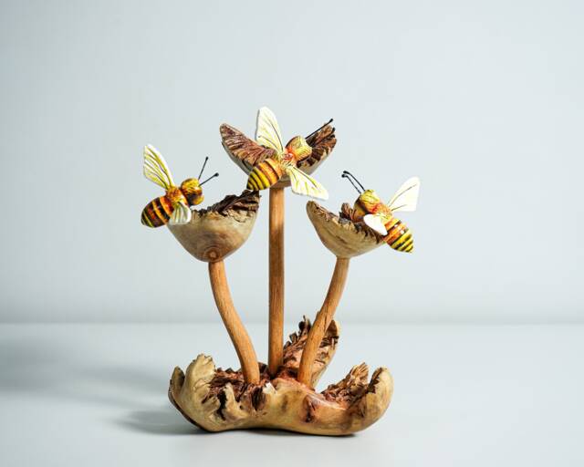 Bee Comb Statue, Bees Figurine, Wood Carving, Painted Bee, Wall Hanging ...