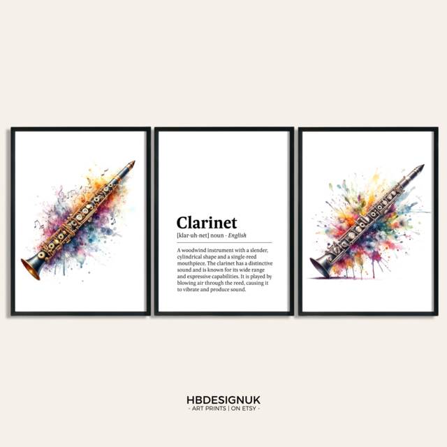 Clarinet Watercolour Art Print - Set Of 3 Music Artwork - Watercolor ...