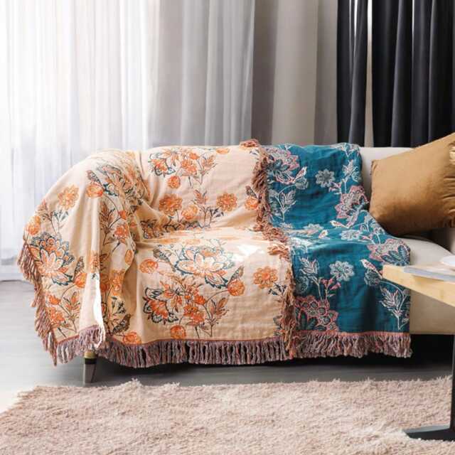 Vintage Bohemian Floral Design Throw Blanket, Sofa Cuddle Chair Throw ...